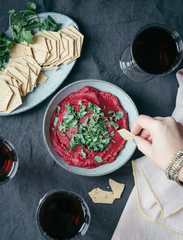 Beetroot Hummus Homemade recipe healthy dip.
