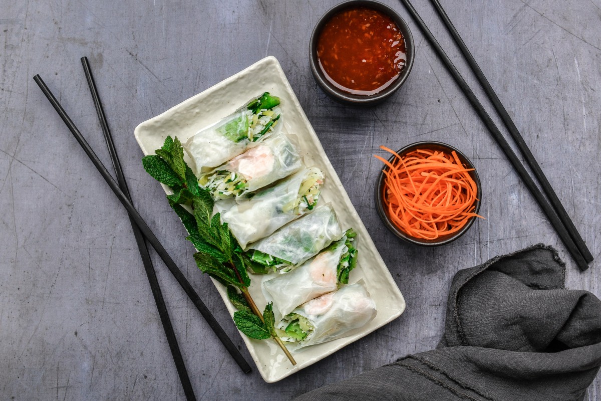 Homemade Spring Rolls with a Chilli Dip